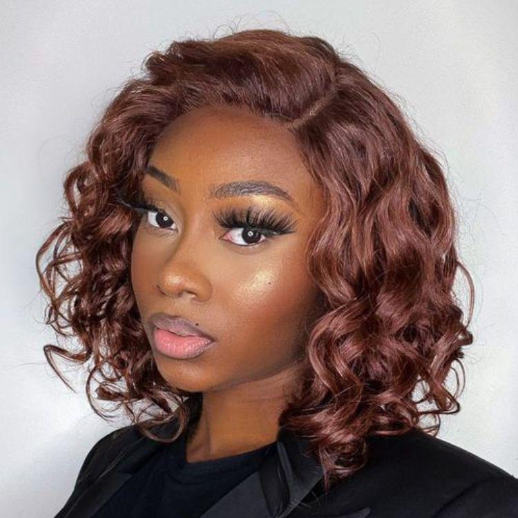 Chocolate Light Brown Wavy Minimalist HD Lace Glueless C Part Short Wi ...