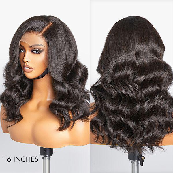 13x6 Frontal Lace Natural Black Body Wave Side Part Long Wig 100% Huma ...