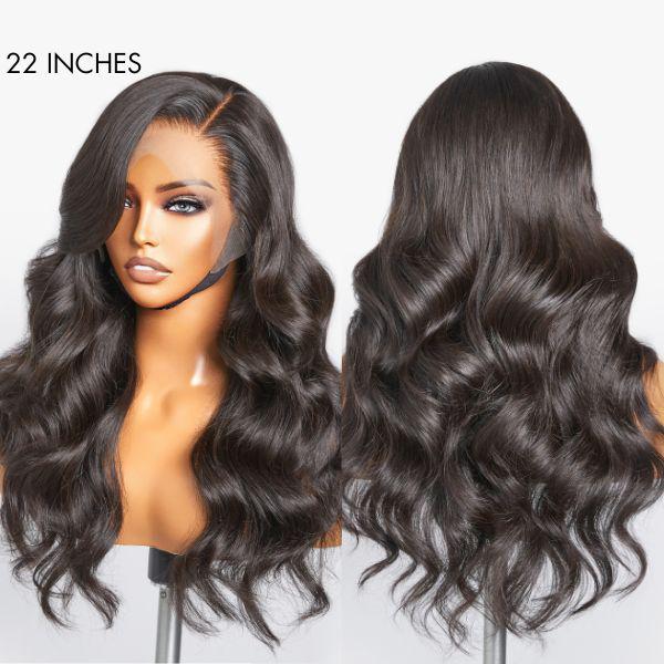 13x6 Frontal Lace Natural Black Body Wave Side Part Long Wig 100% Huma ...